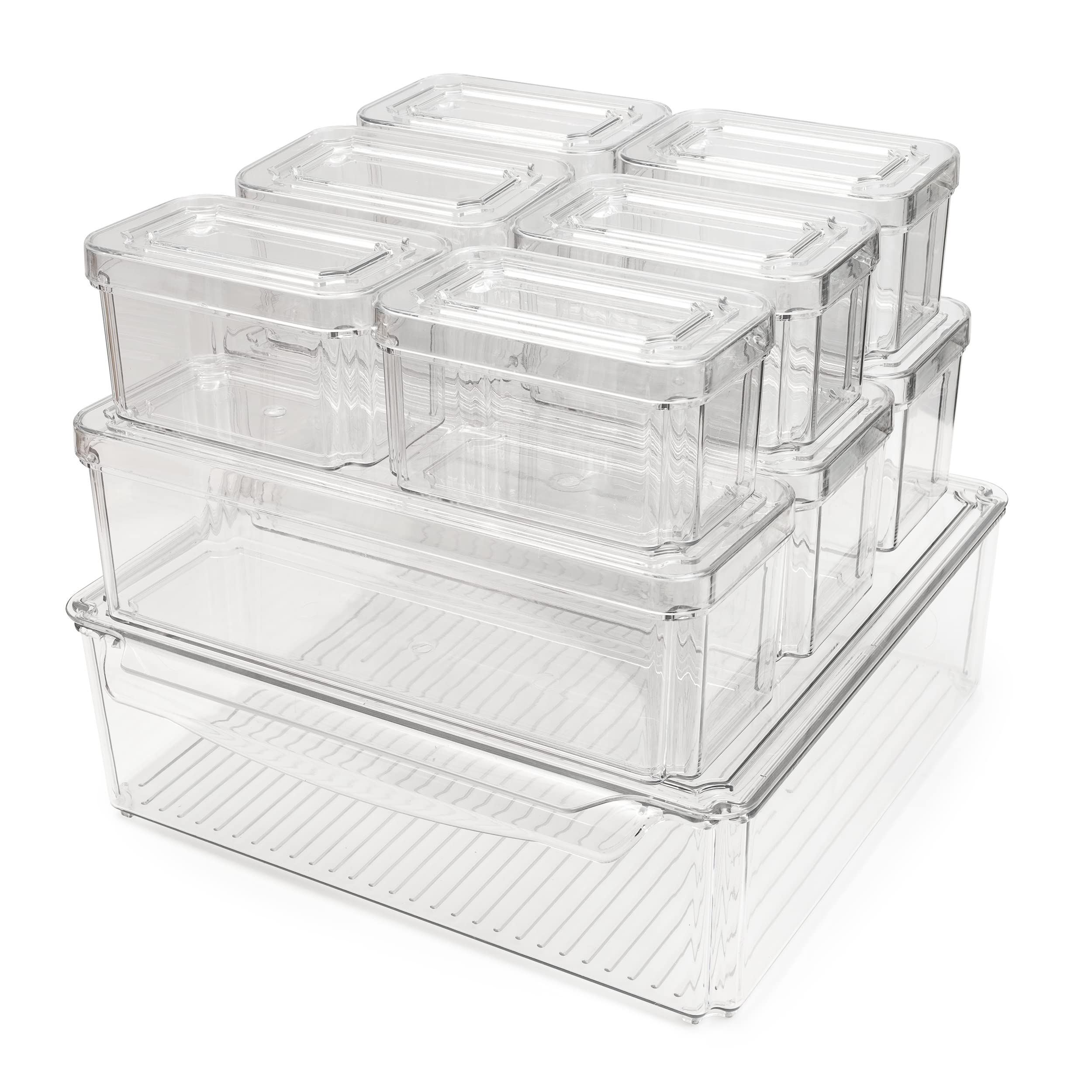 10 Pack Clear Refrigerator Organizer, Fruit and Veggie Clear System Organizer Plastic holder Containers for Food arrangement, Simplify organization for Refrigerator and Pantry