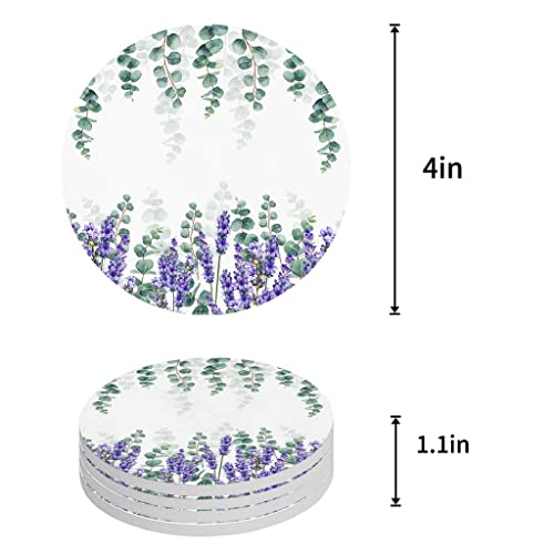 QUANJJ Leaves Lavender Flower Coasters Ceramic Set Round Absorbent Drink Coaster Coffee Tea Cup Placemats Table Mat (Color : D, Size : 8pcs)