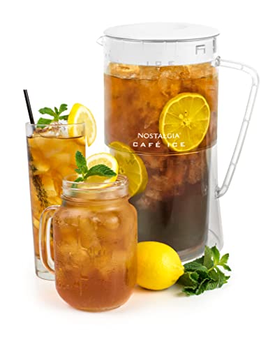 Nostalgia 3-Quart Iced Tea & Coffee Brewing System With Double-Insulated Pitcher, Strength Selector & Infuser Chamber, Also Perfect For Lattes, Lemonade, Flavored Water, White
