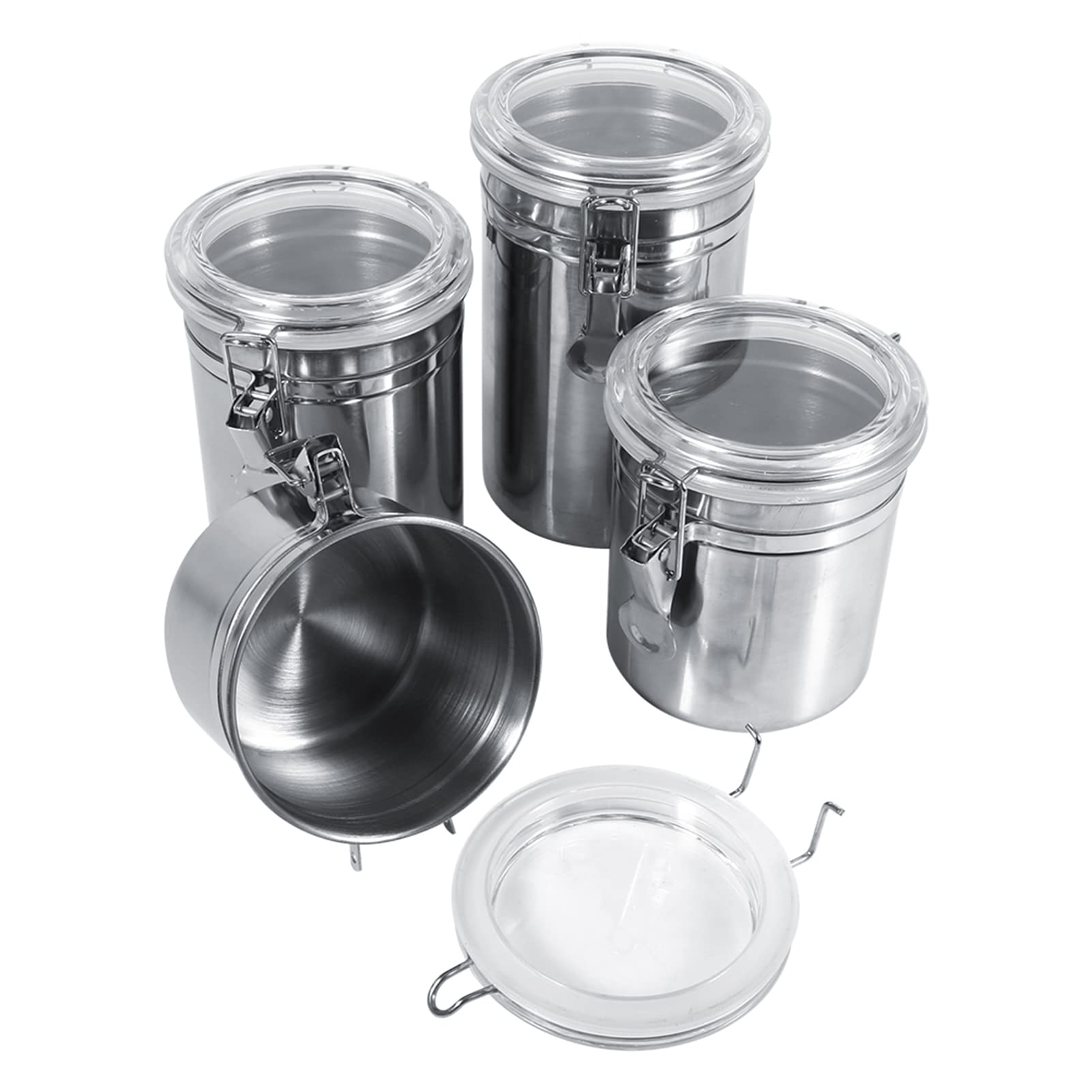 Food Storage Container Set, 4 Sizes Stainless Steel Kitchen Food Storage Container Bottle with Clear Lids for Tea Coffee Sugar Flour Baking Dry Storage, Metal Pantry(34x20x24cm / 13.4x7.9x9.4in)