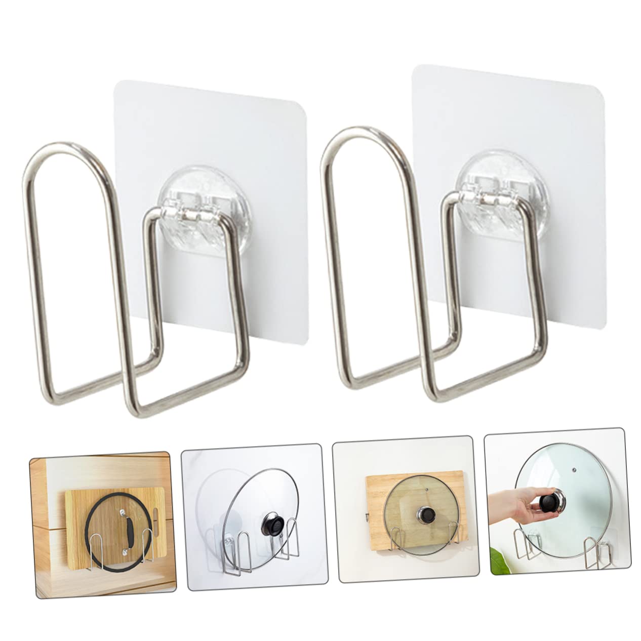 Hemoton 4pcs Wall Mounted Pot Lids Holder Wall Door Mounted Pan Lid Cover Hanger Rack Kitchen Utensil Cutting Board Organizer for Home and Kitchen Use
