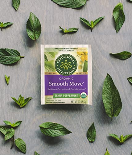 Traditional Medicinals Organic Smooth Move Senna Peppermint Herbal Tea, Relieves Occasional Constipation, (Pack of 4) - 64 Tea Bags