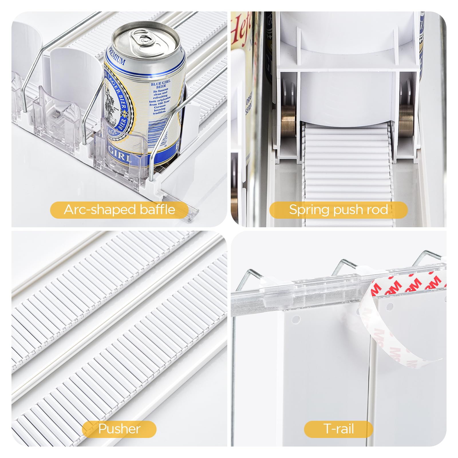 OTraki Fridge Drink Organizer Adjustable 3 Rows Soda Organizer for Refrigerator with Pusher Glide 15Inch Length & Width Fridge Spring Loaded Drink Can Dispenser Storage Hold up to 15pcs Cans, Clear