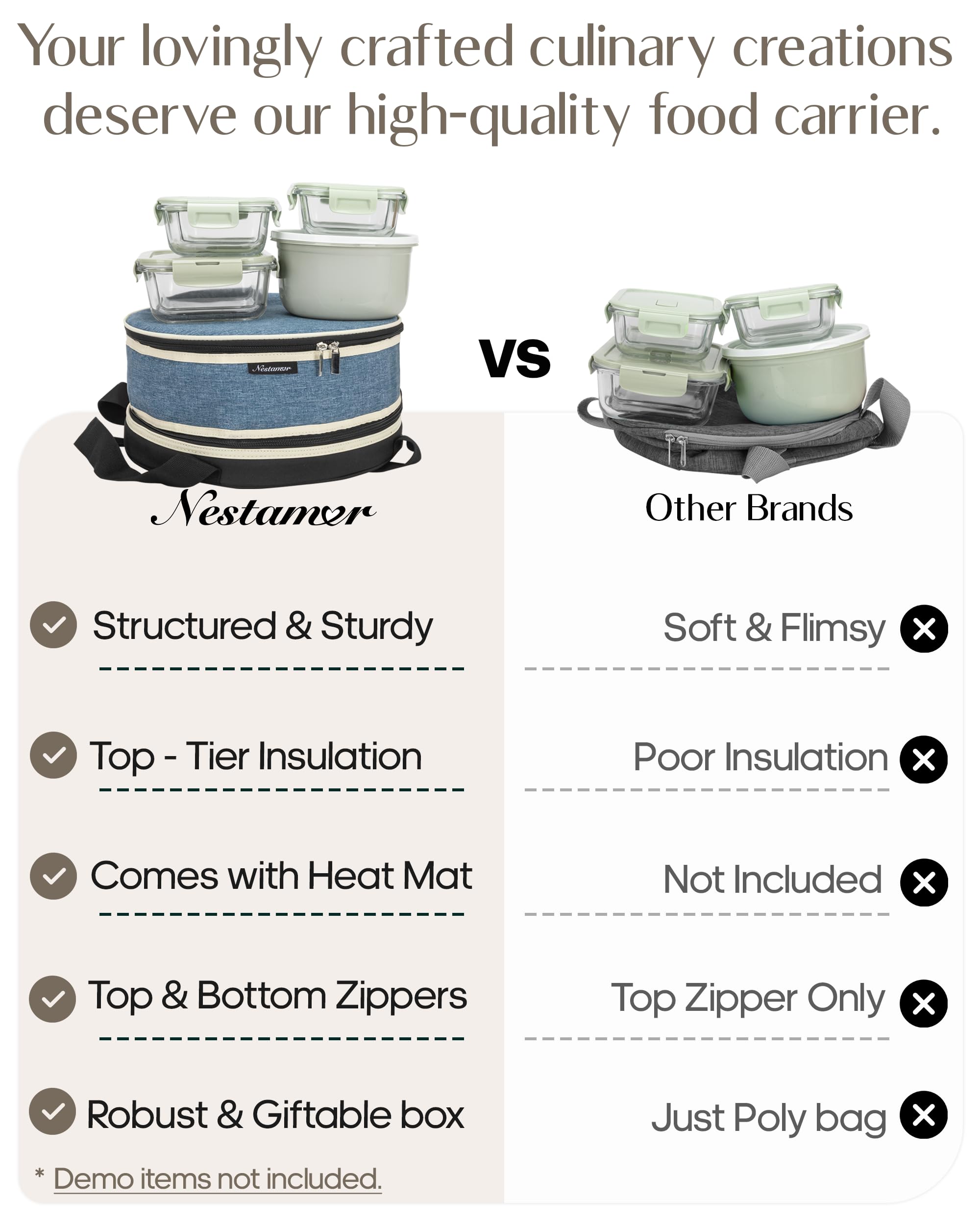 Nestamor Premium Insulated Round Casserole Carrier & Pie Carrier (12.5" x 6") with Heat-Resistant Mat – Collapsible Pie, Cake and Cheesecake Holder with Lid and Handle for transport [Denim Blue]