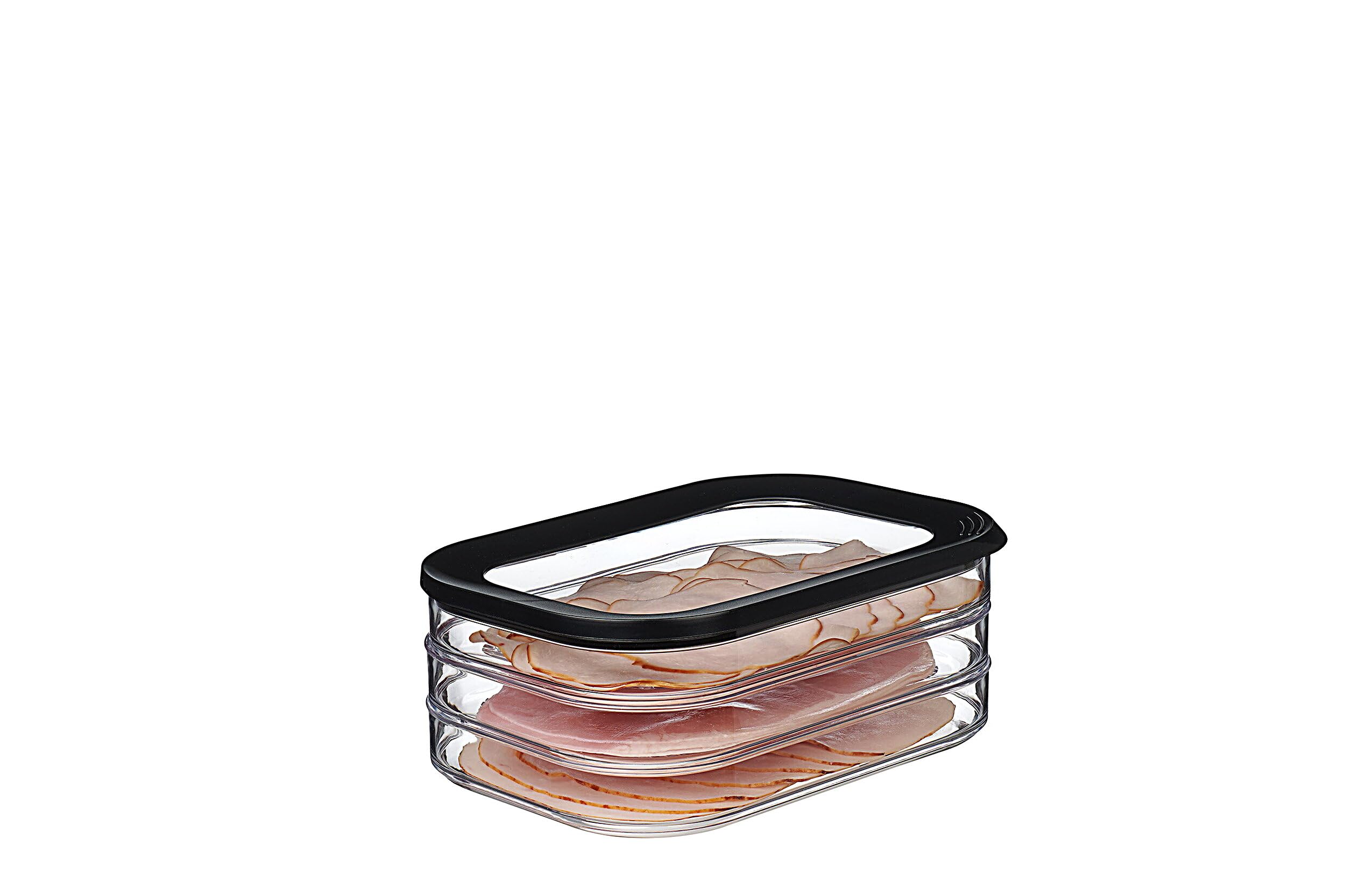 Mepal Meat Fridge Storage Containers 3 Layers - Container with Lid for Meat - Fridge Storage Box - Suitable for Storing Bacon & Meat Products - 3 Separate Fridge Storage Boxes - 3 x 550 ml - Black