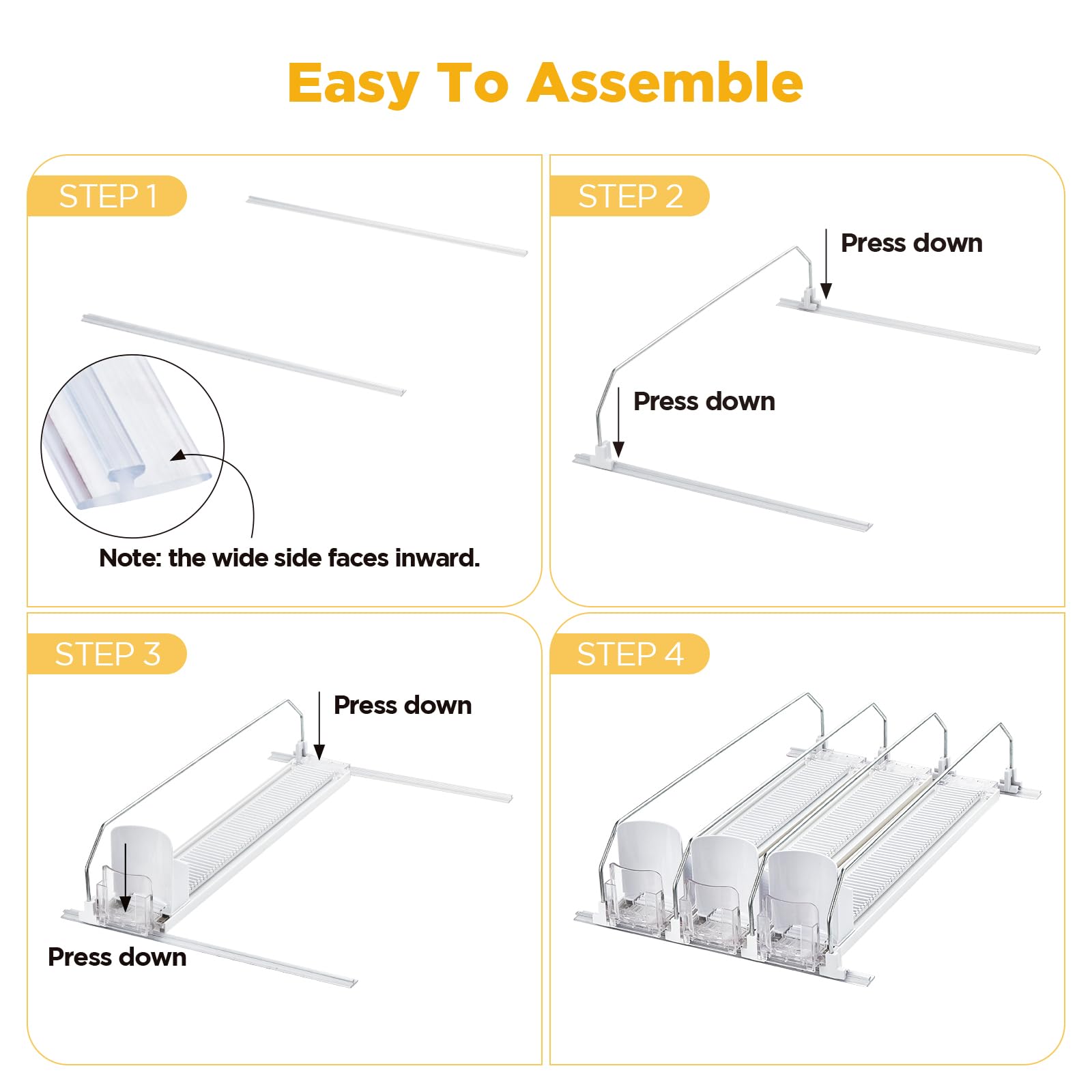OTraki Fridge Drink Organizer Adjustable 3 Rows Soda Organizer for Refrigerator with Pusher Glide 15Inch Length & Width Fridge Spring Loaded Drink Can Dispenser Storage Hold up to 15pcs Cans, Clear
