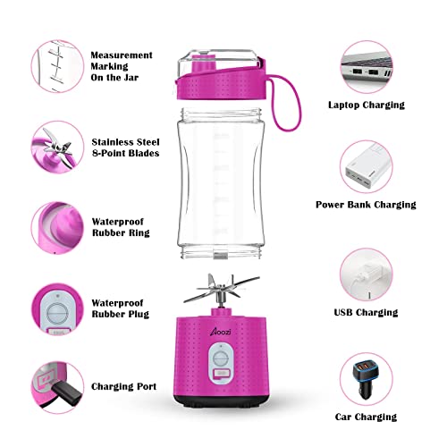 Personal Size Blender Smoothies and Shakes, Aoozi Portable Blenders, Mini Blender USB Rechargeable, Handheld Blender Sports,Travel and Home (Rasberry)
