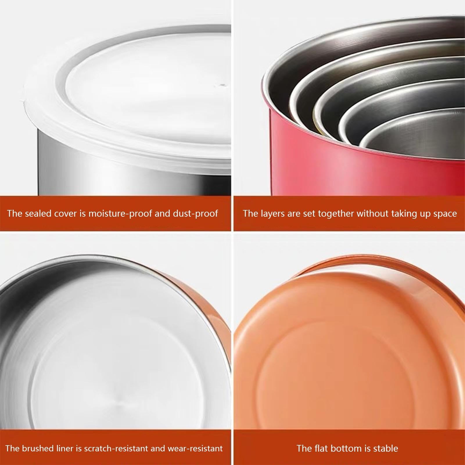 NGUMMS 5 Stainless Steel Container - Round Food-Grade Lunch Boxes Food Storage Set With Sealing Lids For Dry Food Fruits Vegetables Snacks