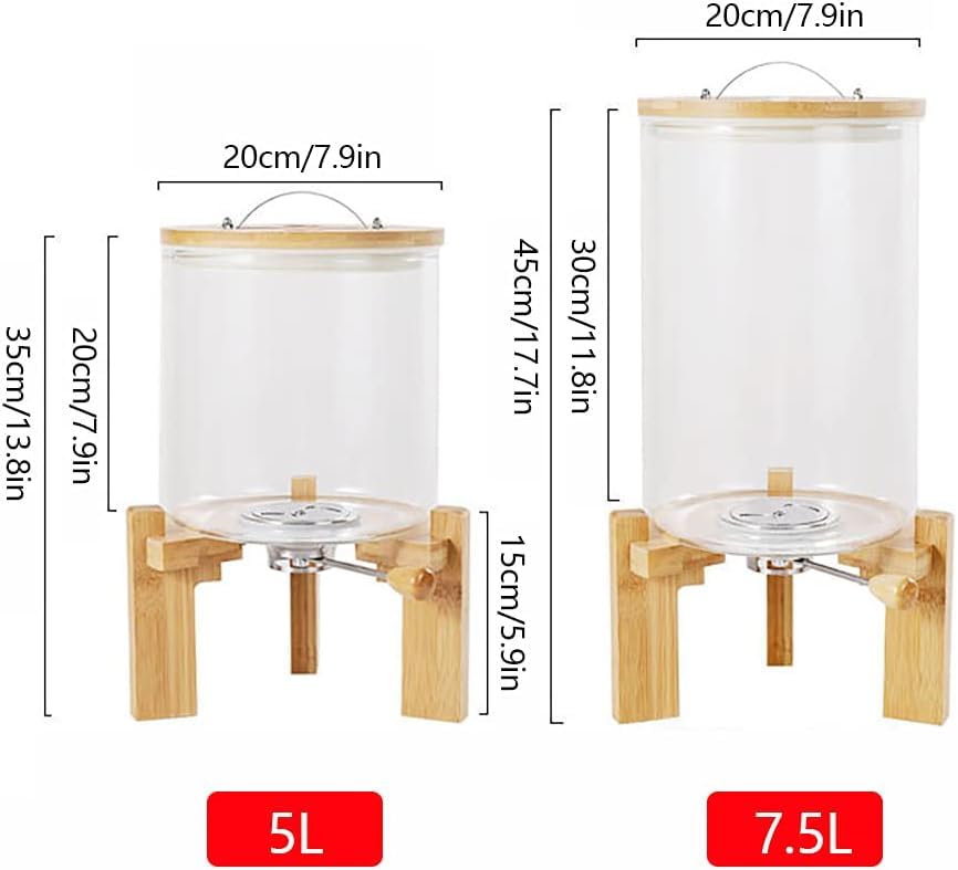 Xuthusman Capacity Airtight Glass Dry Food Storage Container Cereal Rice Dispenser w/Round Bamboo Lids & Cup & Stand (7.5L)
