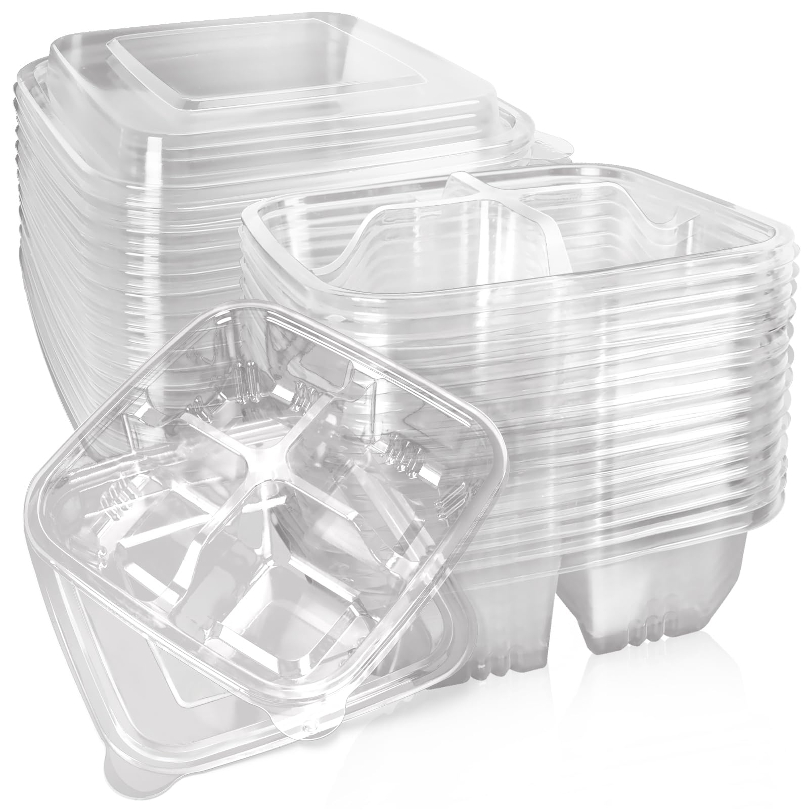 ISUSSER 20 Pack Clear Bento Snack Food Containers, 4 Compartment Meal Prep Containers with Lids for School and Work (clear)