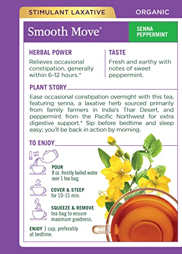 Traditional Medicinals Organic Smooth Move Senna Peppermint Herbal Tea, Relieves Occasional Constipation, (Pack of 4) - 64 Tea Bags