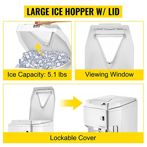 VEVOR Ice Shaver Machine Electric, Snow Cone Machine Commercial 265 LBS/H, Shaved Ice Machine w/Ice Hopper & Lid, 250W Ice Crusher w/Drain Pipe Tabletop Shaved Ice Maker w/Adjustable Fineness White