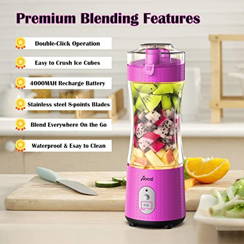 Personal Size Blender Smoothies and Shakes, Aoozi Portable Blenders, Mini Blender USB Rechargeable, Handheld Blender Sports,Travel and Home (Rasberry)