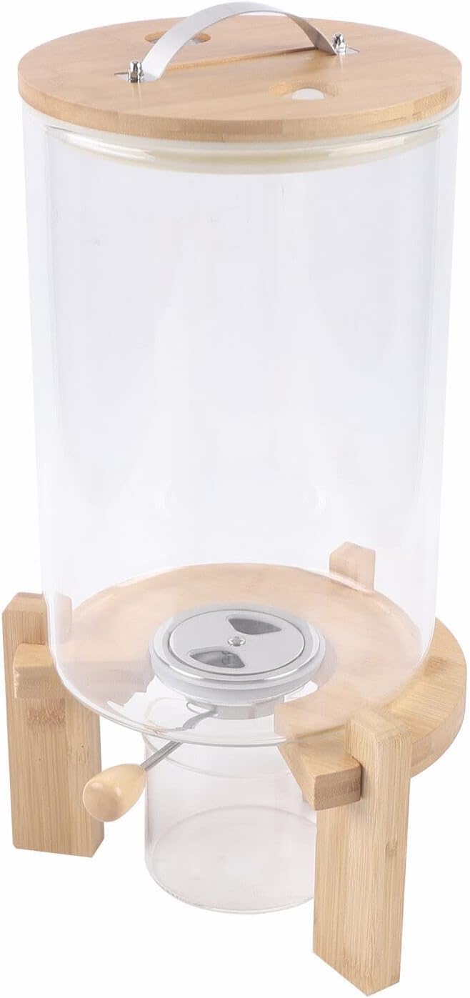 Xuthusman Capacity Airtight Glass Dry Food Storage Container Cereal Rice Dispenser w/Round Bamboo Lids & Cup & Stand (7.5L)