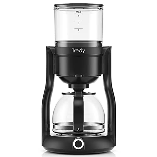 Tredy 2-Cup Coffee Maker, One Touch Automatic Drip Coffee Machine with Removable Water Reservoir, Glass Carafe, Automatic Shut Off & Warm Plate for Home Office(480ML/16OZ)
