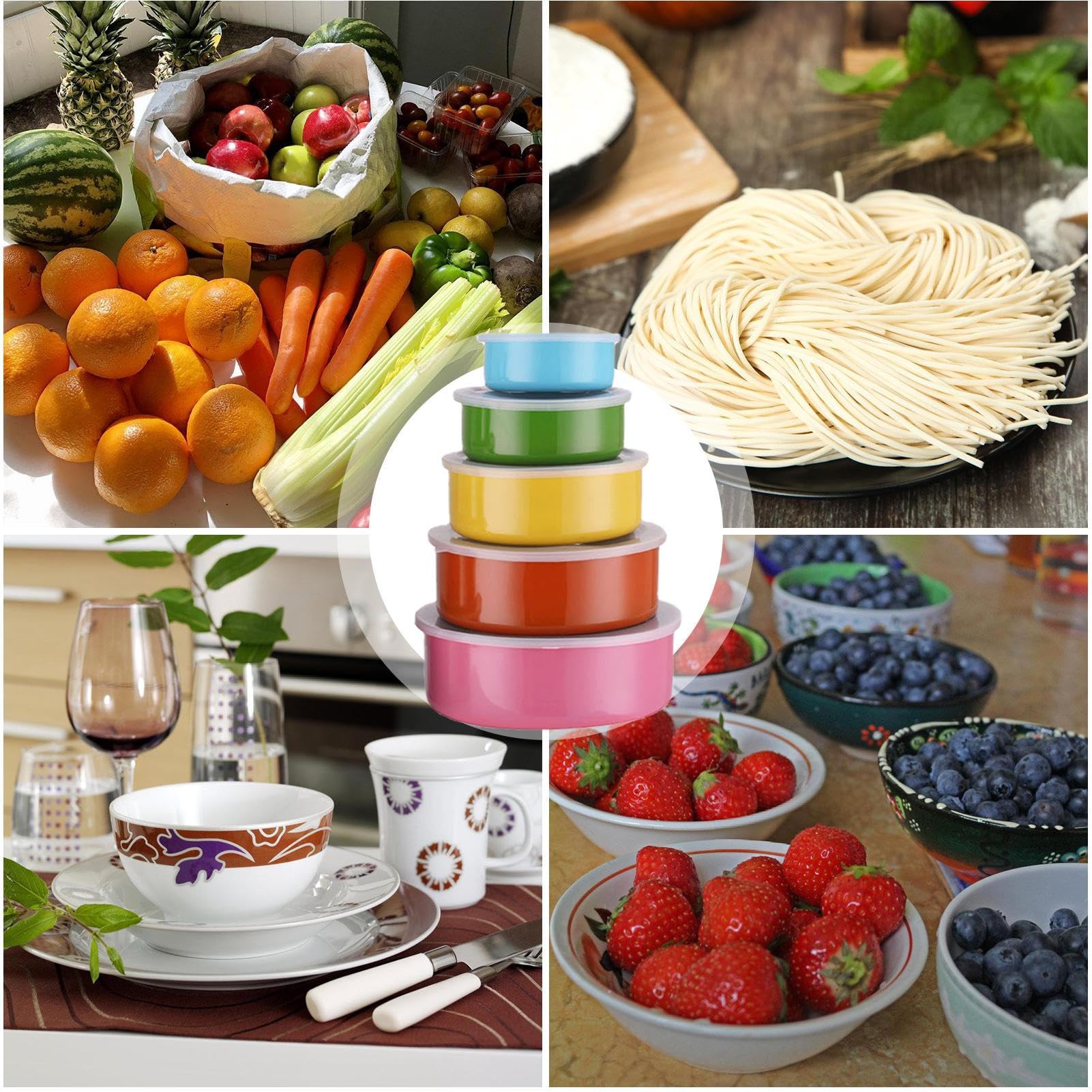 NGUMMS 5 Stainless Steel Container - Round Food-Grade Lunch Boxes Food Storage Set With Sealing Lids For Dry Food Fruits Vegetables Snacks