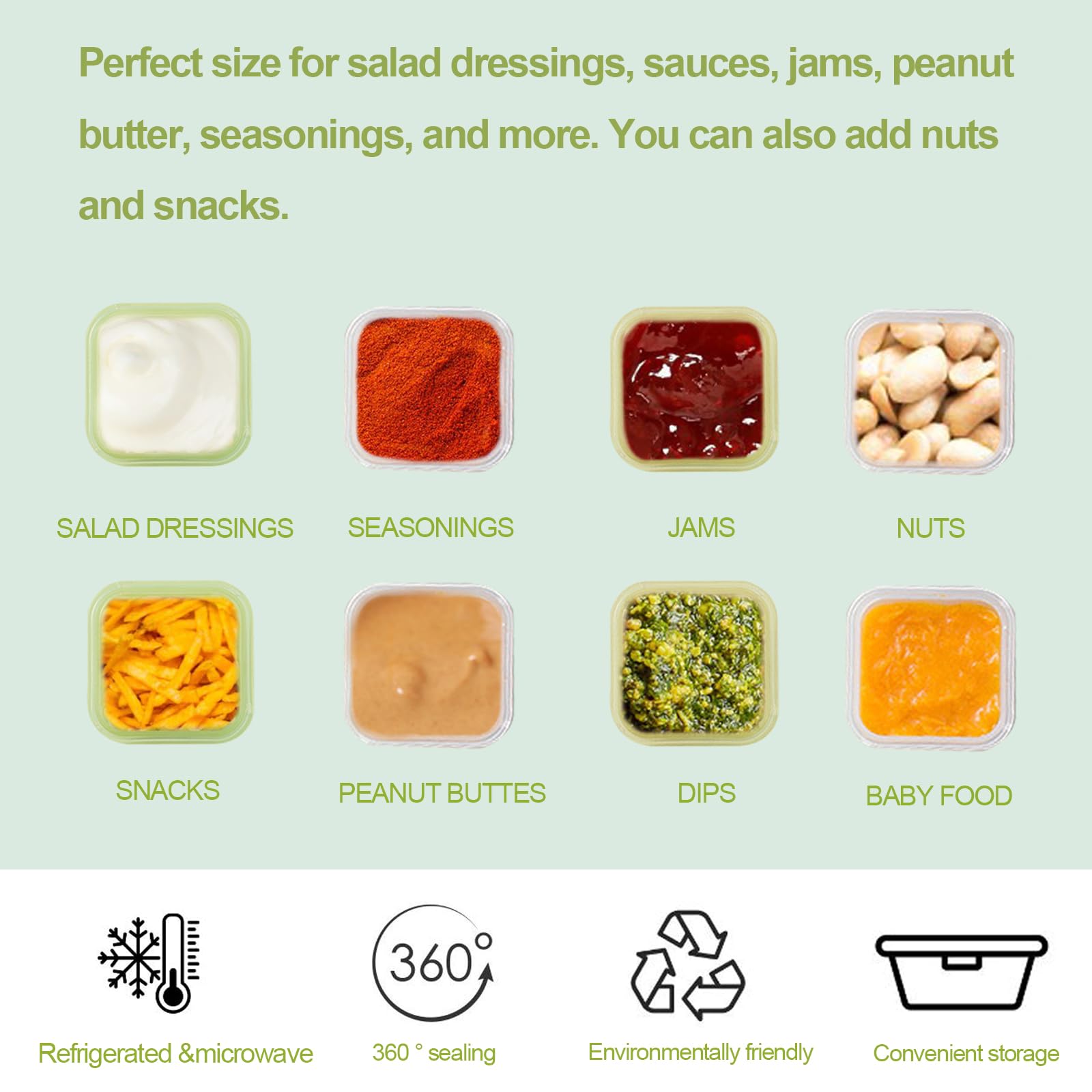 Wensdr 2oz Reusable Plastic Salad Dressing Container to go Set of 4,Small Sauce Cups with Sealing Lids Leak-proof Food Container for Lunch Box