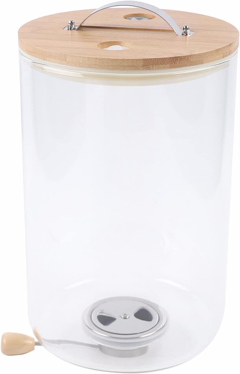 Xuthusman Capacity Airtight Glass Dry Food Storage Container Cereal Rice Dispenser w/Round Bamboo Lids & Cup & Stand (7.5L)