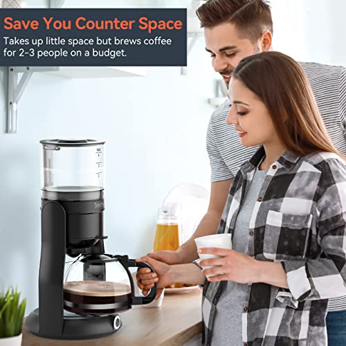 Tredy 2-Cup Coffee Maker, One Touch Automatic Drip Coffee Machine with Removable Water Reservoir, Glass Carafe, Automatic Shut Off & Warm Plate for Home Office(480ML/16OZ)