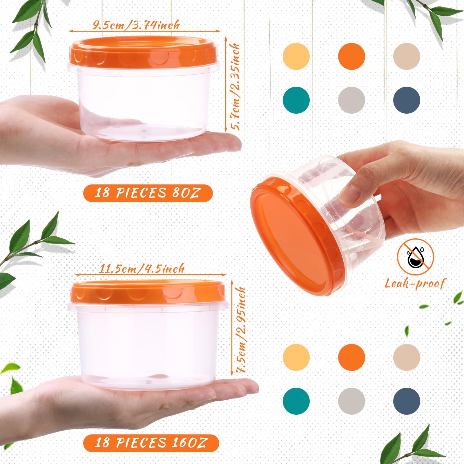 Tioncy 36 Pack Texture Freezer Storage Containers with Lids Reusable Twist Top Plastic Food Containers Round Wide Mouth Lunch Jars Freezer Deli Containers (8 oz, 16 oz)