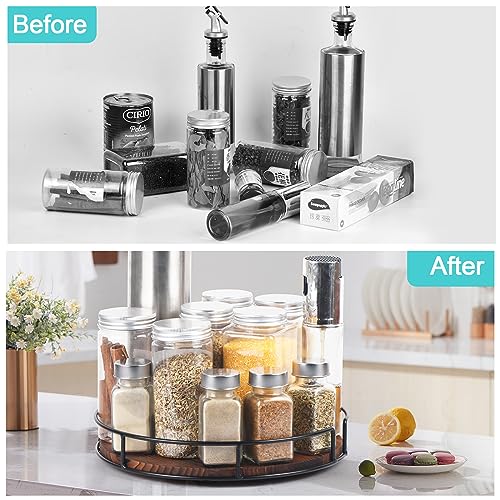 [ 2 Pack ] 9"& 10" Lazy Susan Organizer - Non-Skid Wood Turntable Organizer for Cabinet, Pantry, Kitchen Countertop, Refrigerator, Spice Rack, Carbonized Black