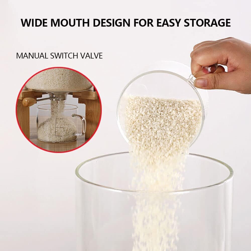 Xuthusman Capacity Airtight Glass Dry Food Storage Container Cereal Rice Dispenser w/Round Bamboo Lids & Cup & Stand (7.5L)