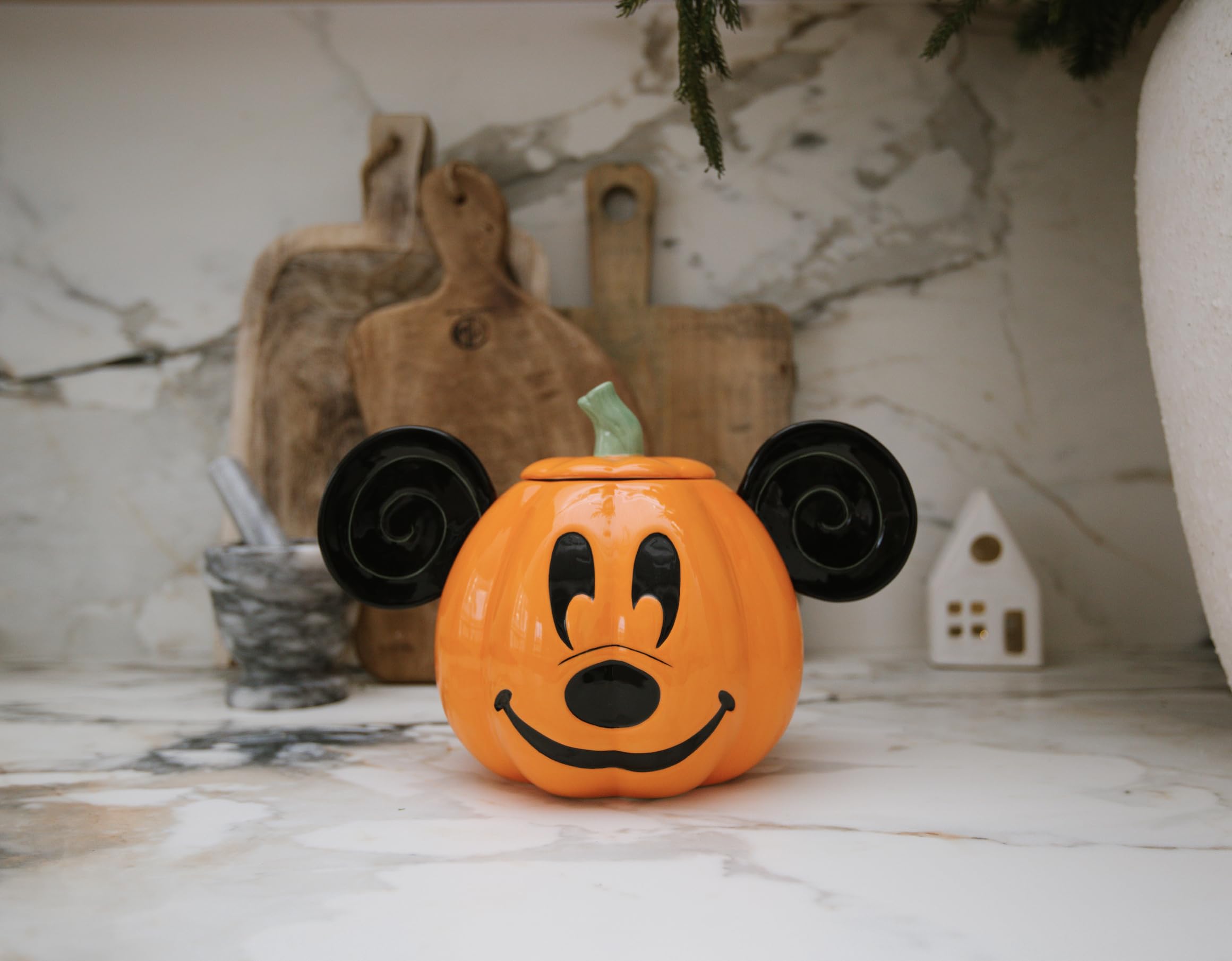 Disney Halloween Pumpkin Candy & Cookie Jar | Cute Ceramic Housewarming Gifts For Men and Women And Kids | Official Licensee | 1 Set (Mickey Mouse)