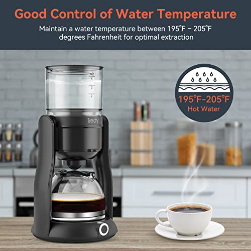 Tredy 2-Cup Coffee Maker, One Touch Automatic Drip Coffee Machine with Removable Water Reservoir, Glass Carafe, Automatic Shut Off & Warm Plate for Home Office(480ML/16OZ)