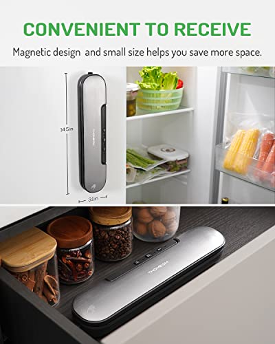 TWOMEOW Vacuum Sealer, Compact Slim Food Sealer Machine with Starter Kit, Automatic Sealing System for Sous Vide Cooking and Food Preservation, Vertical Vacuum Sealer Storage, Black