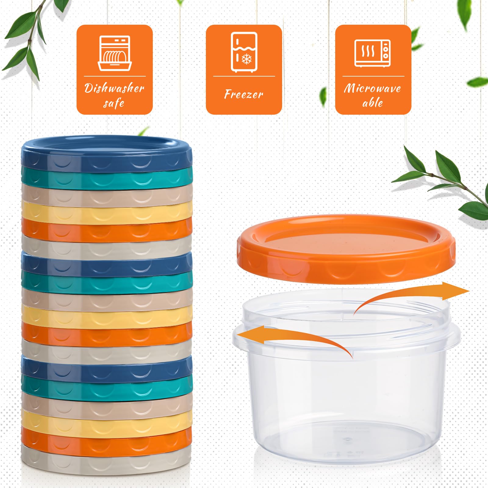 Tioncy 36 Pack Texture Freezer Storage Containers with Lids Reusable Twist Top Plastic Food Containers Round Wide Mouth Lunch Jars Freezer Deli Containers (8 oz, 16 oz)