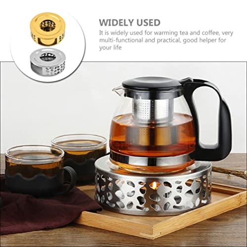 Angoily 2pcs Stainless Steel Teapot Warmer Metal Teapot Heater with Tealight Holder Candle Base Coffee Tea Warmer for Home Restaurant Camping