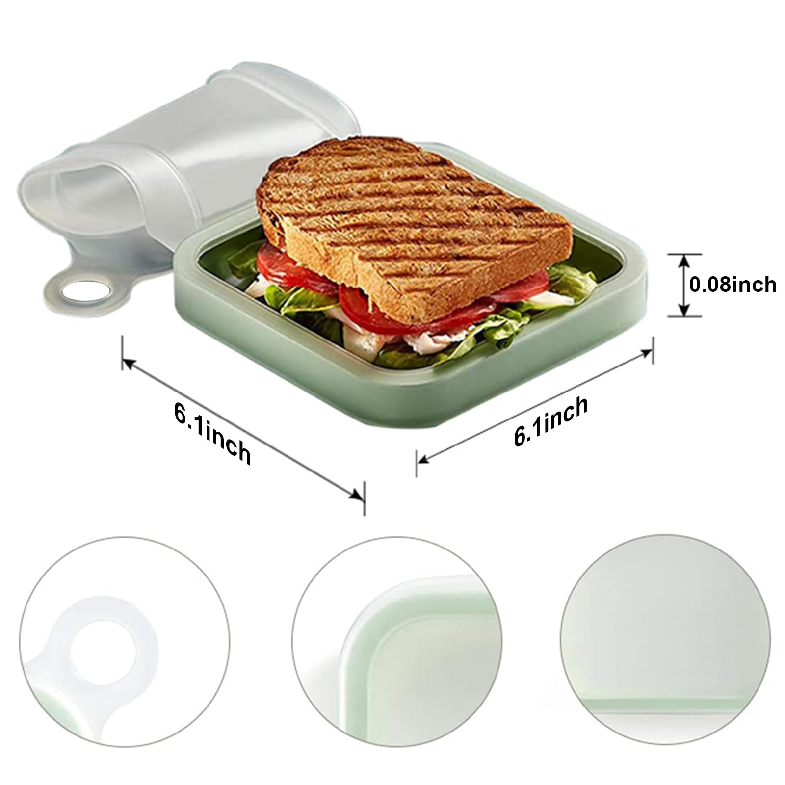 Anjing Silicone Sandwich Container for Lunch Boxes, 2 Pcs Food Storage Containers with Lids, Meal Prep Reusable Bag BPA Free Bento Box Microwave, Freezer & Dishwasher Safe