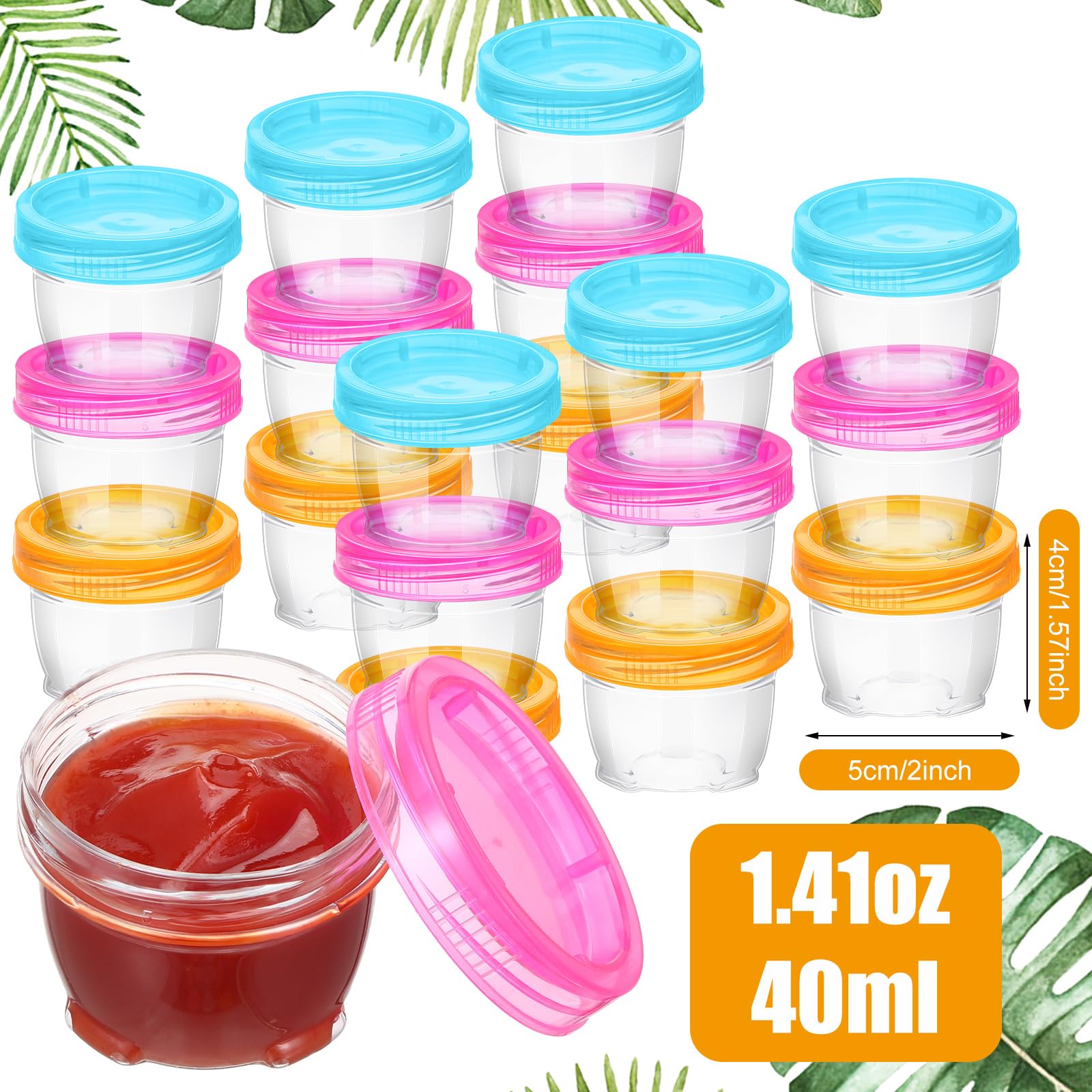 Mumufy 54 Pcs Reusable Salad Dressing Container 1.35 oz Small Sauce Condiment Containers with Lids Leakproof Condiment Cups Plastic Food Container Sets for Lunch Baby Food Storage