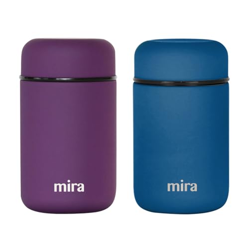 MIRA 2 Pack Insulated Food Jar Thermos for Hot Food & Soup, Compact Stainless Steel Vacuum Lunch Container, 13.5 oz, Purple, Denim