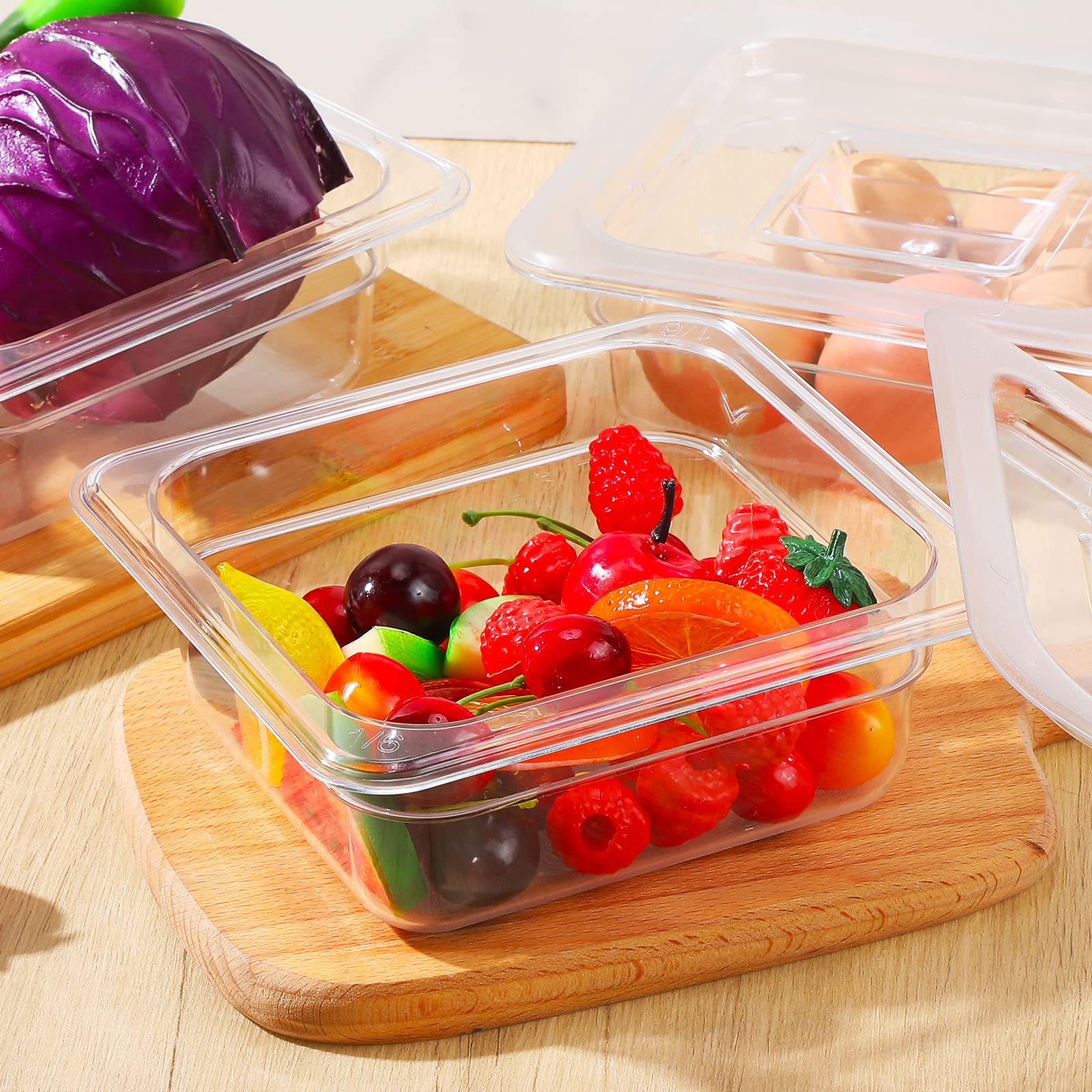 Sieral Clear 1/6 Size Food Pan Restaurant Containers with Lids Square Cambro Food Storage Polycarbonate Salad Bar Containers Commercial Hotel Pans for Kitchen Food Prep (10 Pcs, 2.6 Inch, 1 Quart)