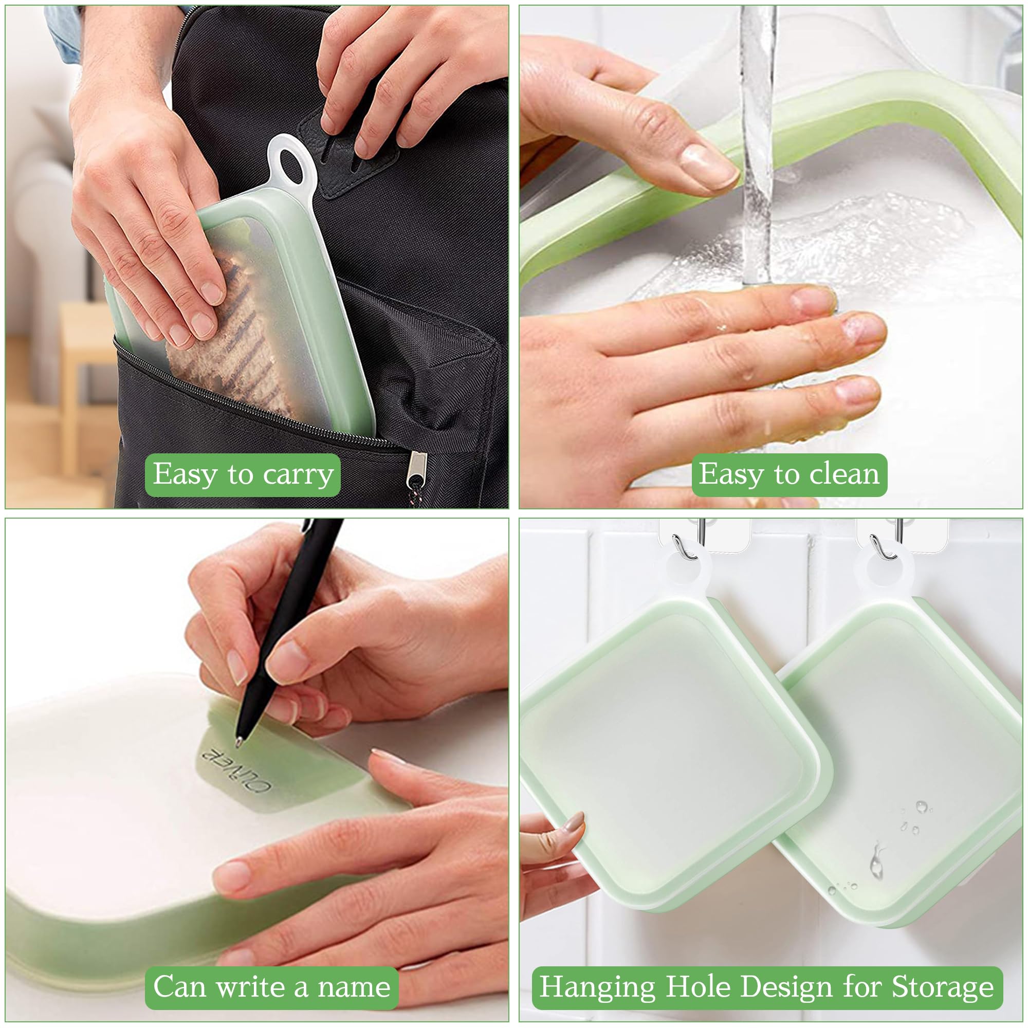Anjing Silicone Sandwich Container for Lunch Boxes, 2 Pcs Food Storage Containers with Lids, Meal Prep Reusable Bag BPA Free Bento Box Microwave, Freezer & Dishwasher Safe
