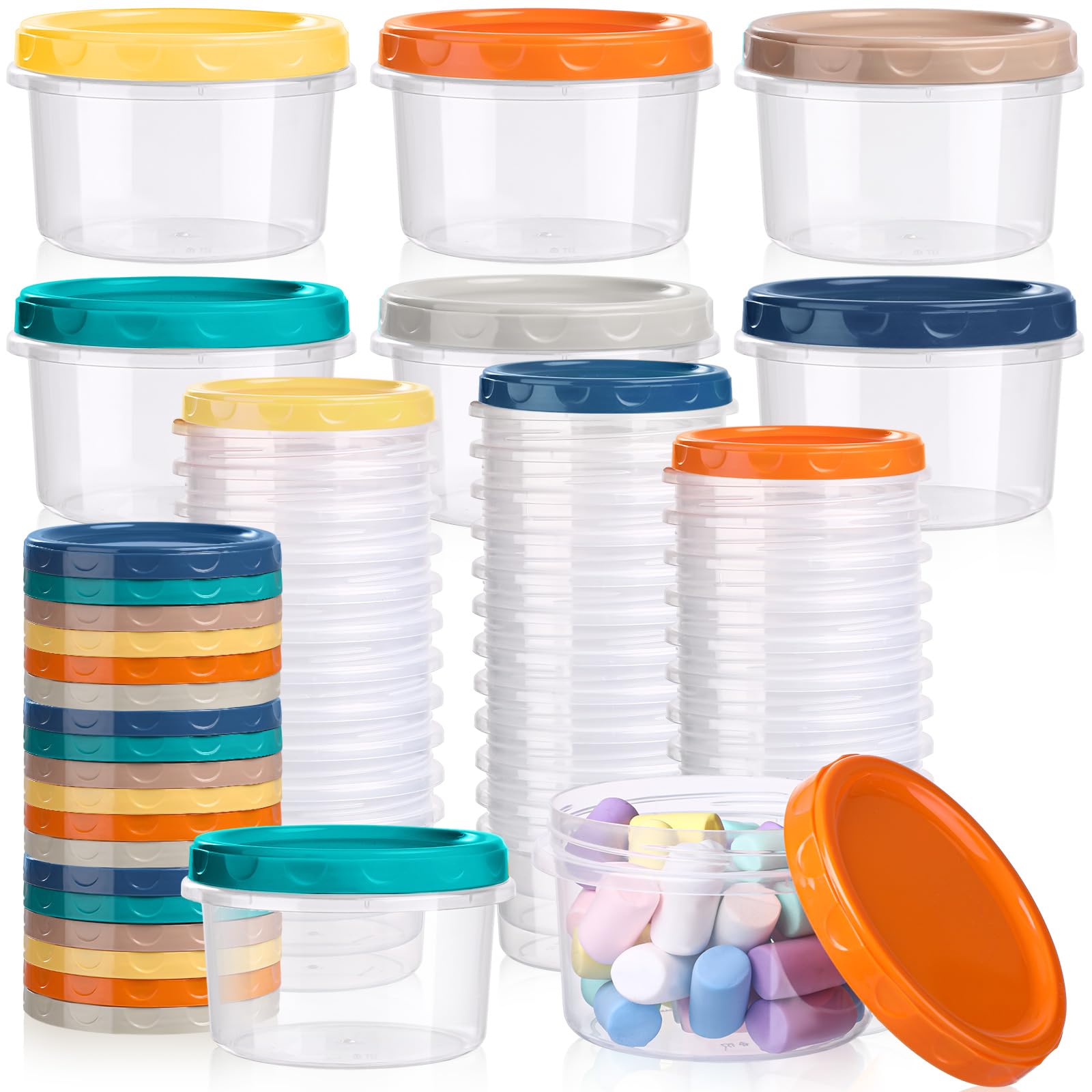 Tioncy 36 Pack Texture Freezer Storage Containers with Lids Reusable Twist Top Plastic Food Containers Round Wide Mouth Lunch Jars Freezer Deli Containers (8 oz, 16 oz)