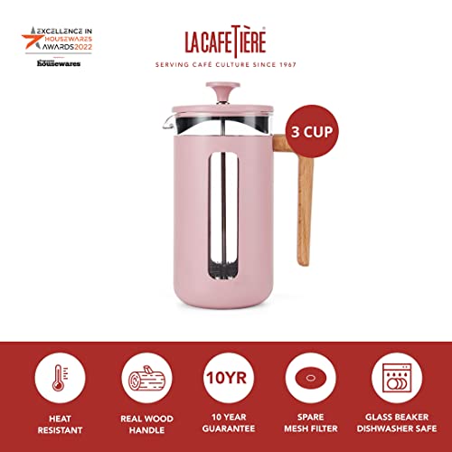 La Cafetière Pisa Cafetière, 3-Cup/350ml, Heat-Resistant Borosilicate Glass and Stainless Steel with Easy-Grip Plunger, Small French Press Coffee Maker for Loose Tea and Ground Coffee, Pink