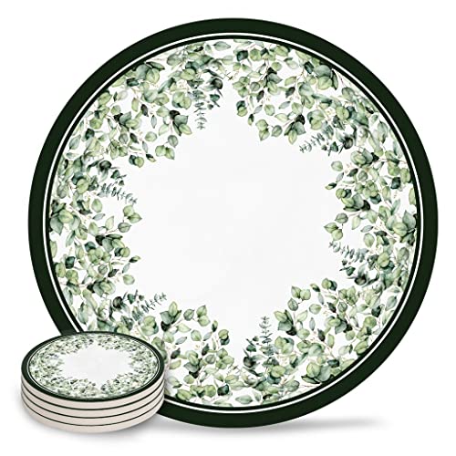QUANJJ Eucalyptus Leaves Coasters Ceramic Set Round Absorbent Drink Coaster Coffee Tea Cup Placemats Table Mat (Color : D, Size : 8pcs)