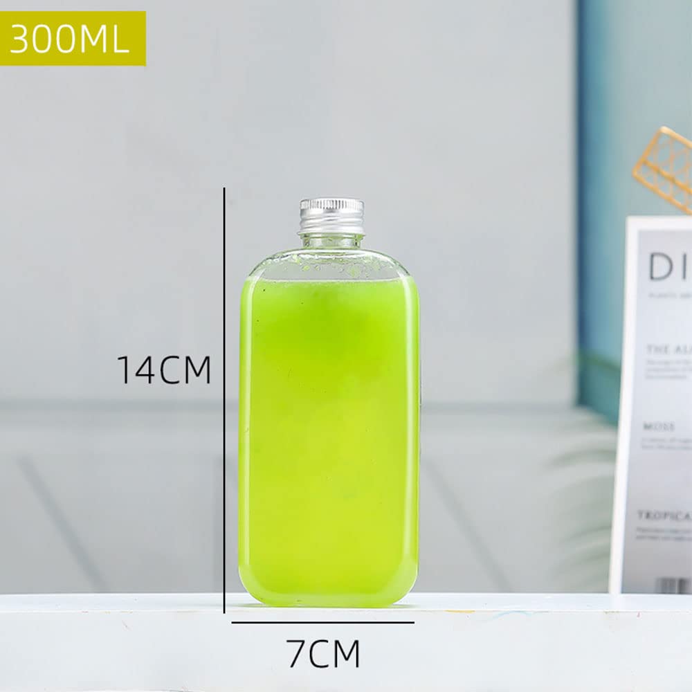 TOPJINZHIONE 2 Pack 300ml Clear Juice Bottles Plastic Juice Bottles with Tamper Seal Lids Reusable Square Drink Containers for Storing Homemade Beverages