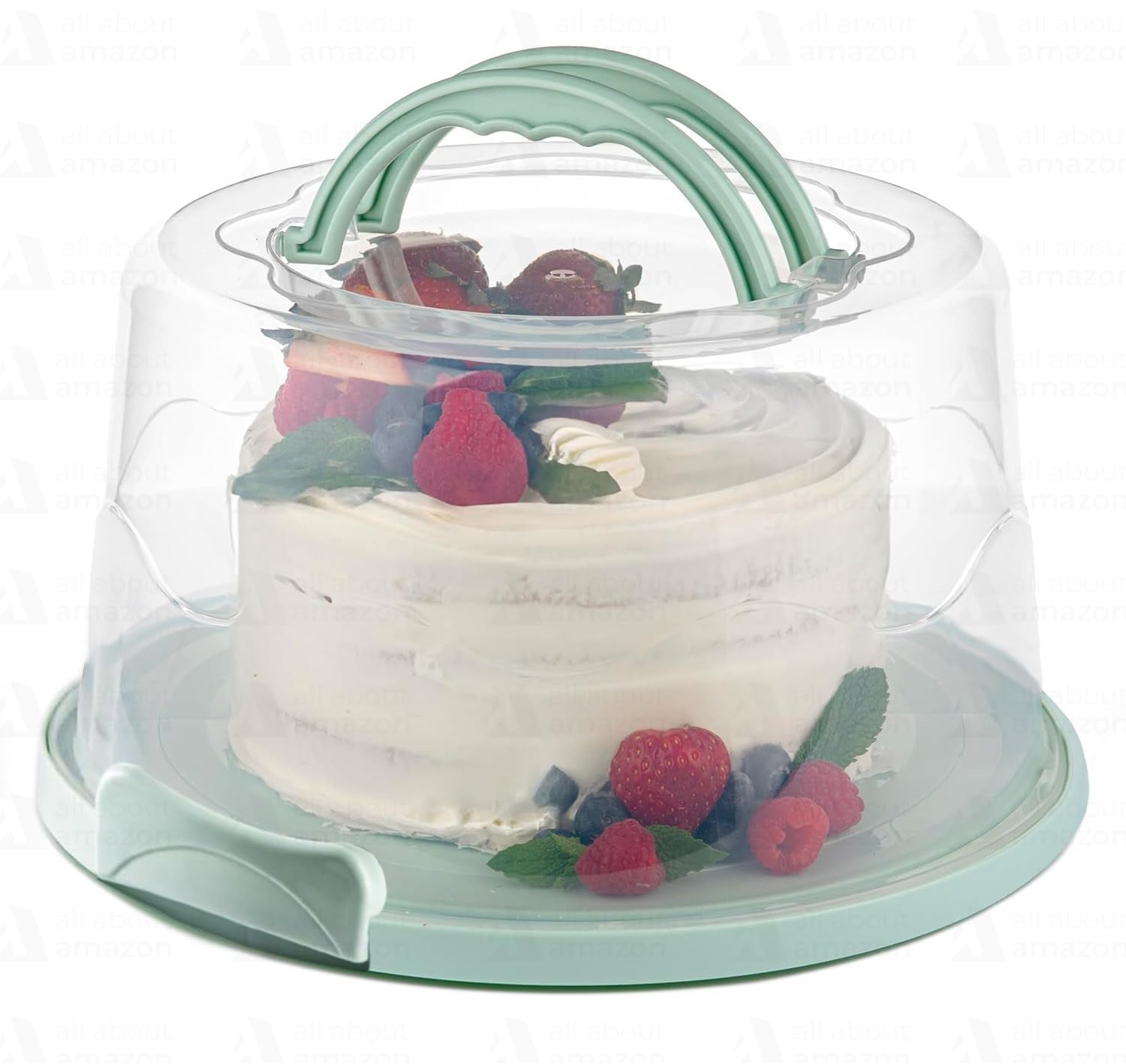 MosJos EXTRA LARGE Cake Carrier, Cake Stand with Lid and Foldable Handles - Multifunctional Serving Platter and Cake Plate - Cake Container with Dome and Strong Snaps 13 x 13 x 7 inch (White)