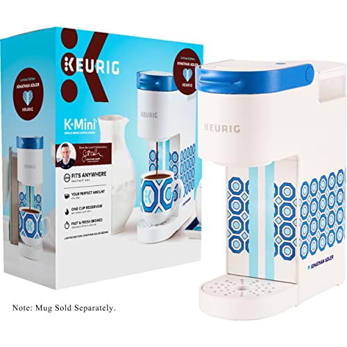 Keurig Limited Edition Jonathan Adler K-Mini Single Serve K-Cup Pod Coffee Maker, White - Removable Drip Tray, Less than 5" wide, Brew any cup size between 6-12oz - BROAG Random Color Water Bottle