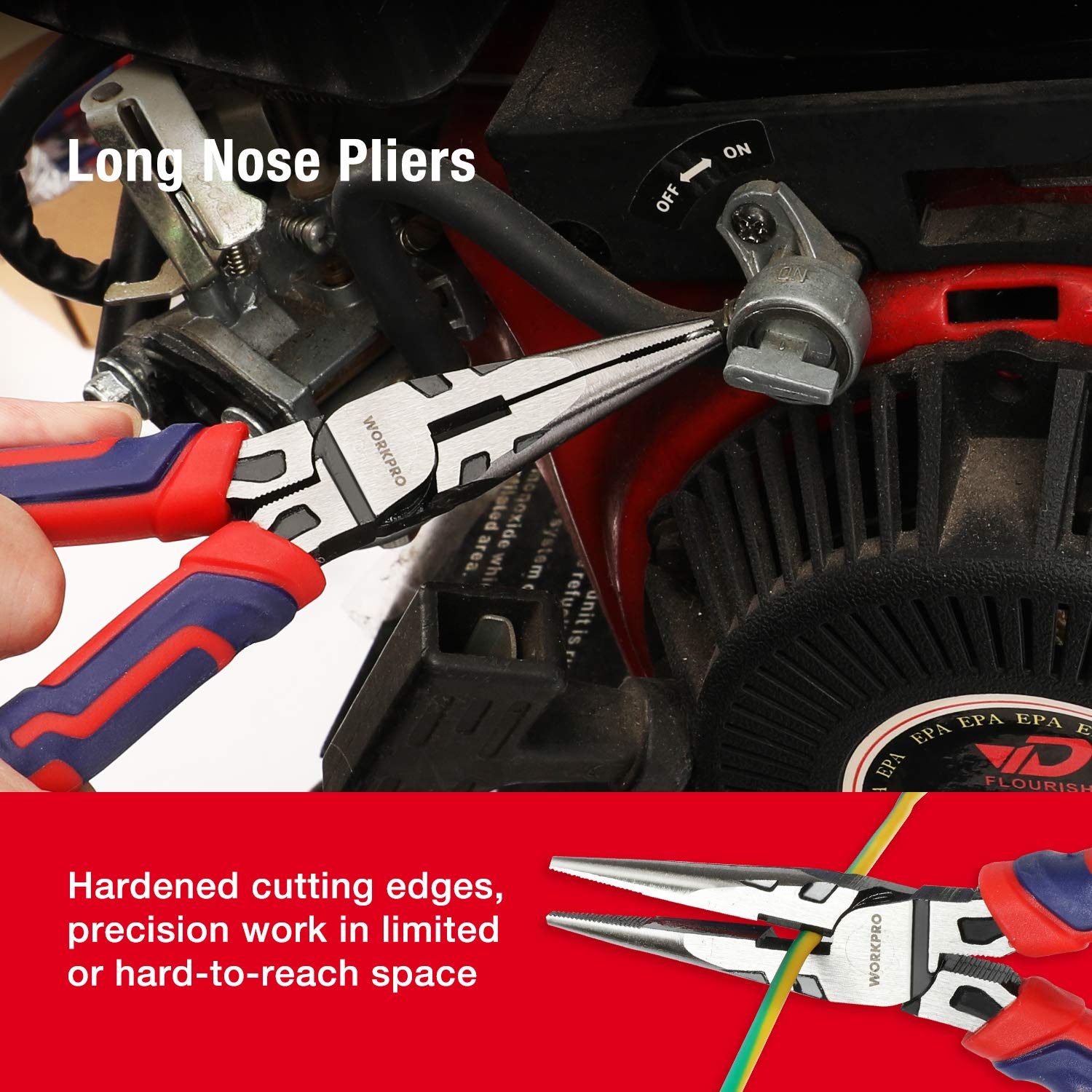 WORKPRO Pliers Set, Premium Cr-V Construction, Includes 6 Inch Slip Joint Pliers, 6 Inch Long Nose, 6 Inch Diagonal Cutting, 8 Inch Groove Joint, 7 Inch Linesman and Storage Pouch, for Basic Repair