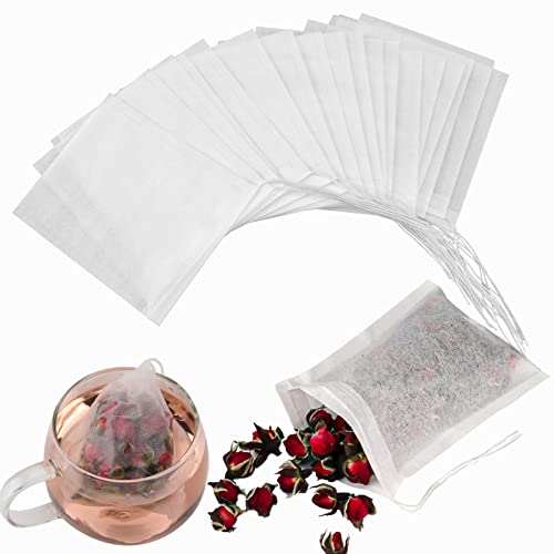 NEPAK 100 Pcs Disposable Tea Bags for Loose Leaf Tea,Empty Tea Bags with Drawstring,Tea Filter Bags for Loose Tea(3.15 x 3.94 inches)