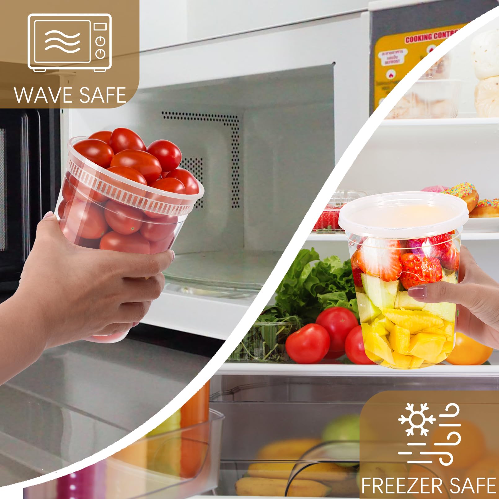 CACASO 24 Sets,32 oz Deli Containers with Lids,Plastic Food Storage Containers with Airtight Lids,32oz Soup Containers with Lids,Freezer Storage Containers for Soup,Stackable,Microwave/Dishwasher Safe