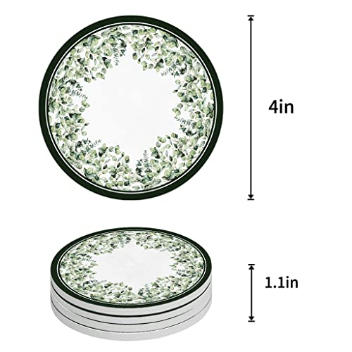 QUANJJ Eucalyptus Leaves Coasters Ceramic Set Round Absorbent Drink Coaster Coffee Tea Cup Placemats Table Mat (Color : D, Size : 8pcs)