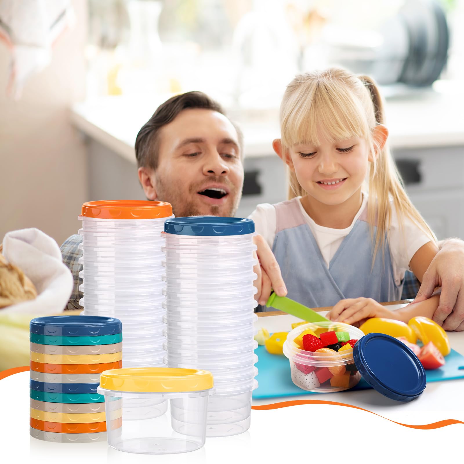 Tioncy 36 Pack Texture Freezer Storage Containers with Lids Reusable Twist Top Plastic Food Containers Round Wide Mouth Lunch Jars Freezer Deli Containers (8 oz)