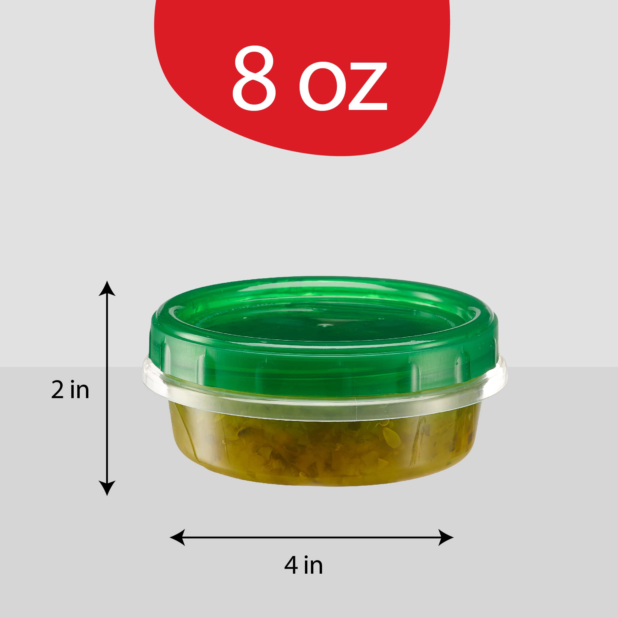 PLASTICPRO 6 Pack Twist Cap Food Storage Containers with Green Screw on Lid- 8 oz Reusable Meal Prep Containers - Freezer and Microwave Safe Green Plastic Food Storage