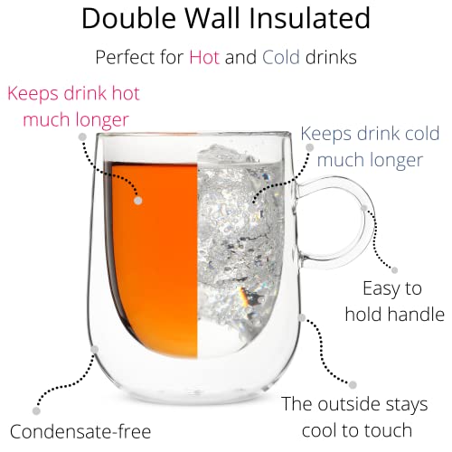 BTaT- BarrelShape Mugs, 4 Pack, 12 oz (350 ml), Glass Coffee Mugs, Clear Coffee Mug, Double Wall Glass Coffee Mugs, Glass Mugs, Latte Cup, Glass Tea Cups, Insulated Coffee Cups, Clear Mug