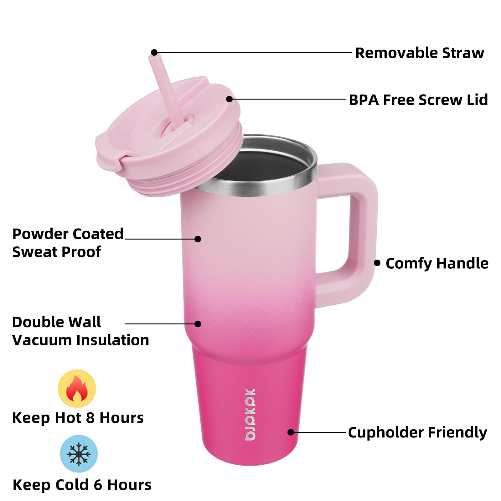 BJPKPK 30oz Stainless Steel Insulated Tumbler With Handle And Lid Straw Travel Coffee Mug Thermal Cup,Cherry Blossom